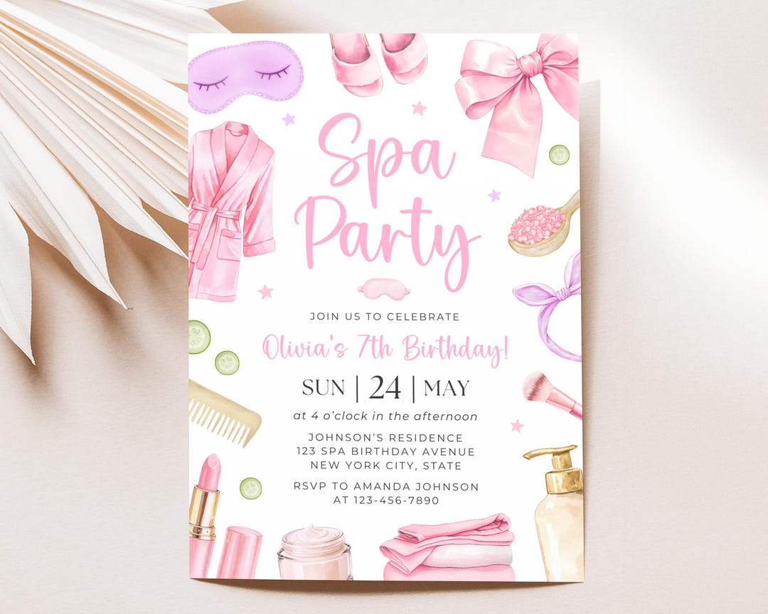 Spa Birthday Party Invitation, Pamper Party Invite, Girl Spa Birthday ...