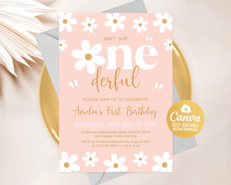 Daisy Birthday Invitation, Daisy First Birthday Invite, Onederful Daisy ...