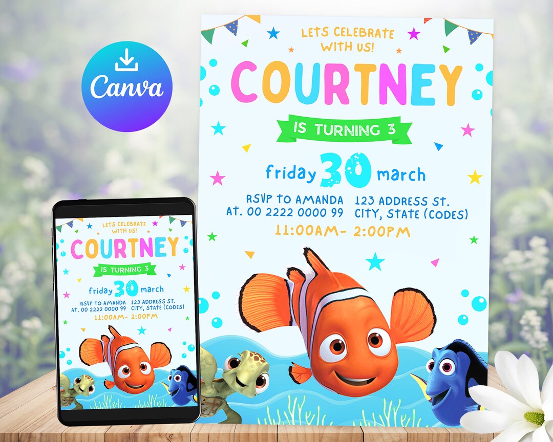 Finding Nemo Invitation, Finding Nemo Birthday Invitation, Printable ...
