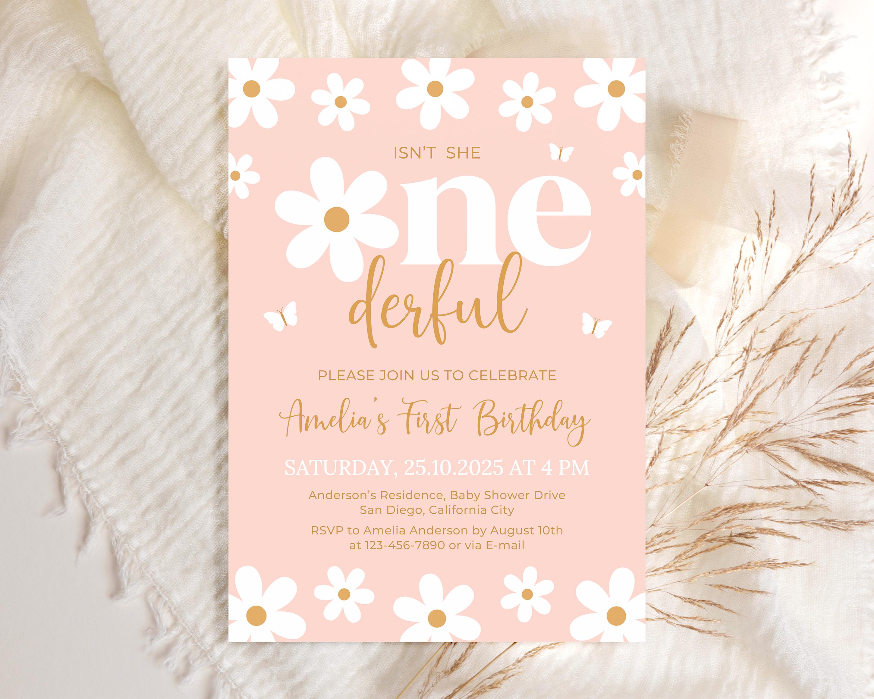 Daisy Birthday Invitation, Daisy First Birthday Invite, Onederful Daisy ...