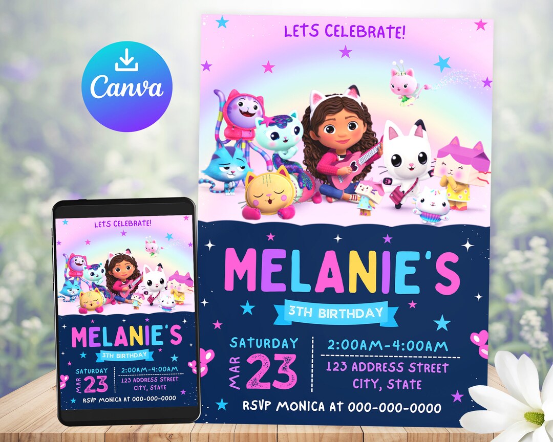 Gabbys Dollhouse Birthday Invitation Digital Gabby Dollhouse