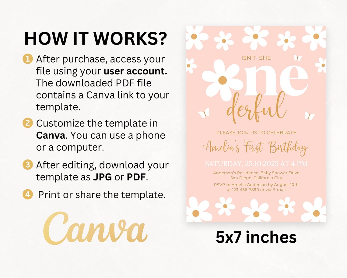 Daisy Birthday Invitation, Daisy First Birthday Invite, Onederful Daisy ...