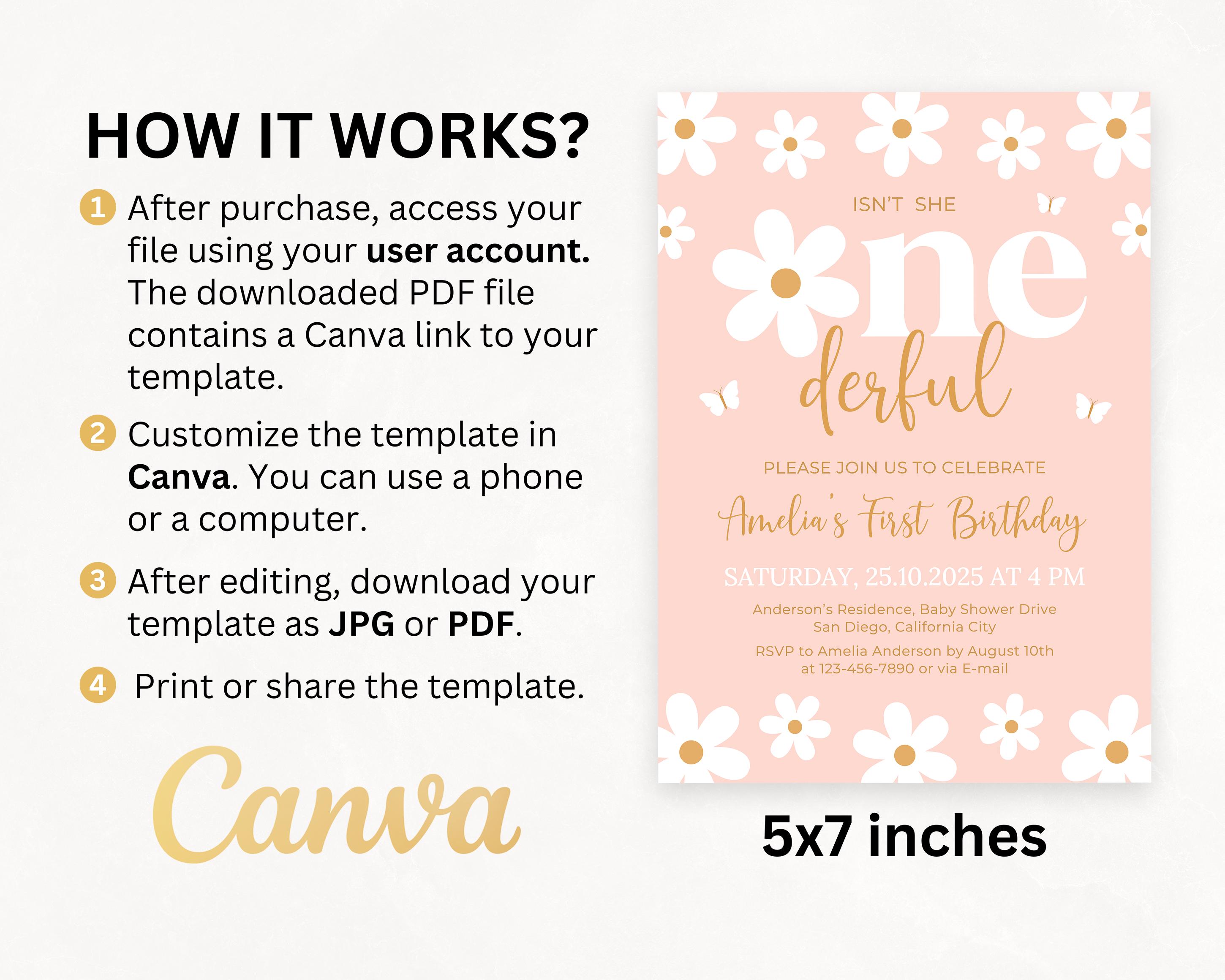 Daisy Birthday Invitation, Daisy First Birthday Invite, Onederful Daisy ...