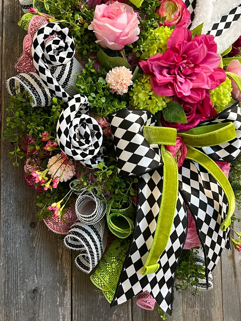 Harlequin Bunny Wreath, Harlequin Top Hat & Bow Tie, Spring Wreath ...