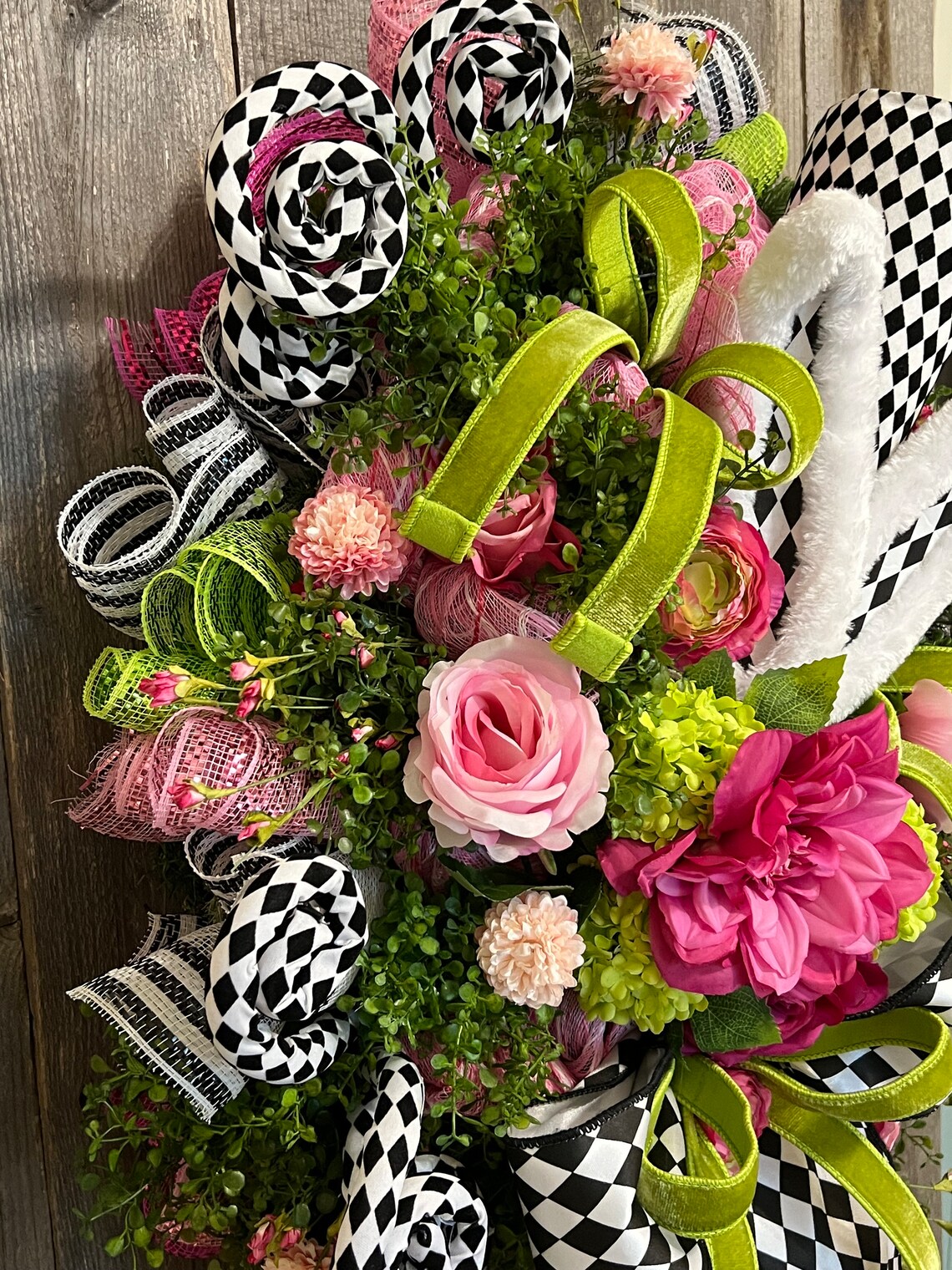 Harlequin Bunny Wreath, Harlequin Top Hat & Bow Tie, Spring Wreath ...