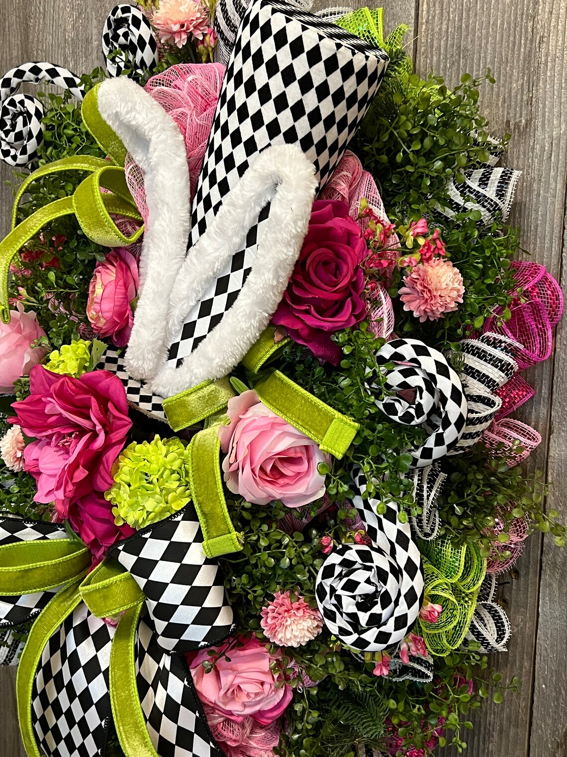 Harlequin Bunny Wreath, Harlequin Top Hat & Bow Tie, Spring Wreath ...