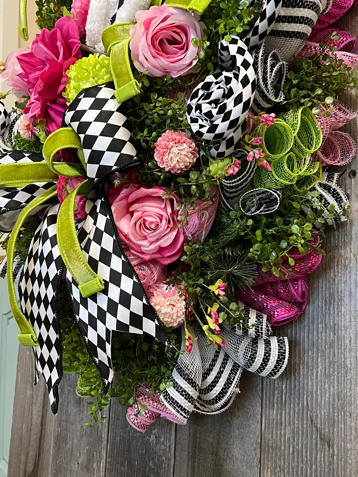 Harlequin Bunny Wreath, Harlequin Top Hat & Bow Tie, Spring Wreath ...