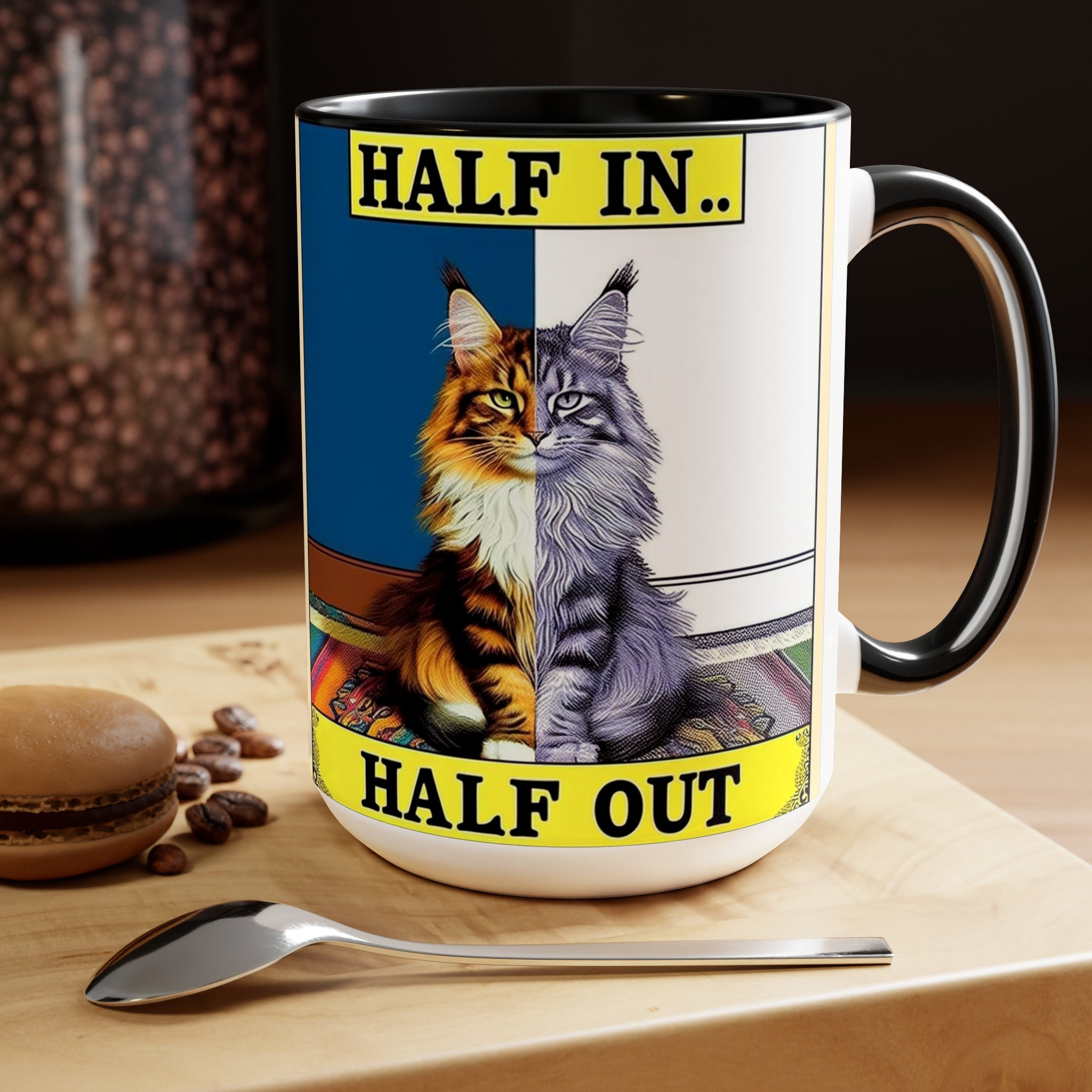 Meditating Cat Mug Serene Feline Art on 15oz Ceramic Cup Perfect Gift ...