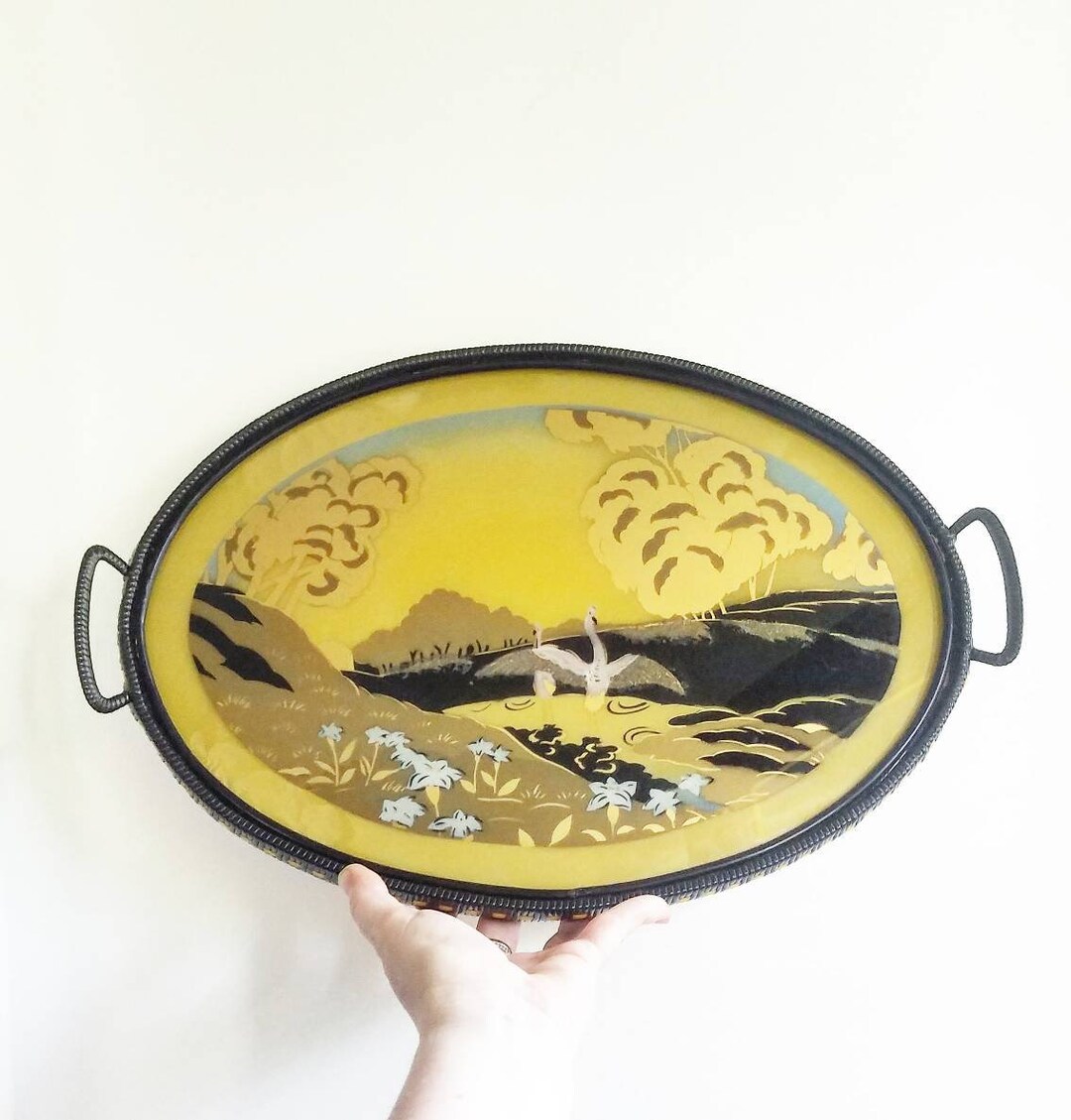 Large Antique Mid Century Japanese Style Serving Tray. Antique Japanese ...