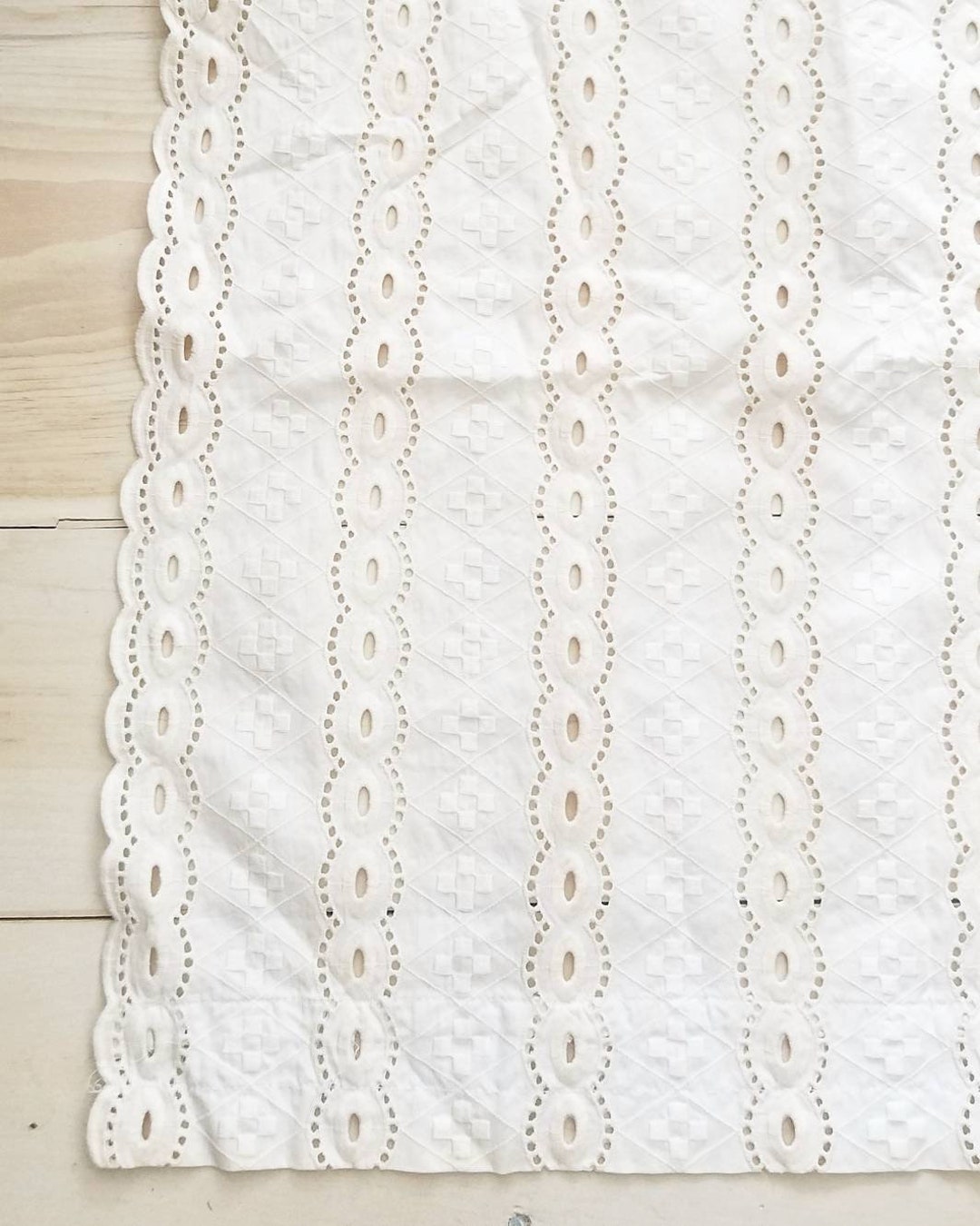 Large Natural Cotton Curtain Panel. Vintage Embroidered Natural White ...