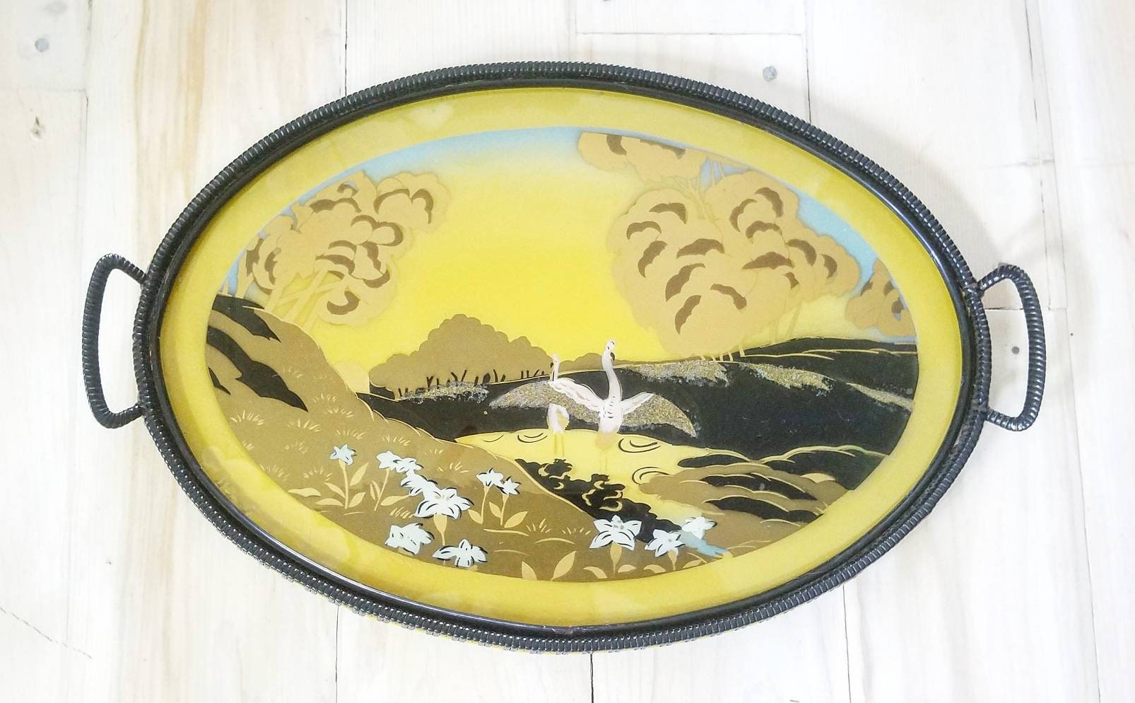 Large antique mid century Japanese style serving tray. Antique | Etsy