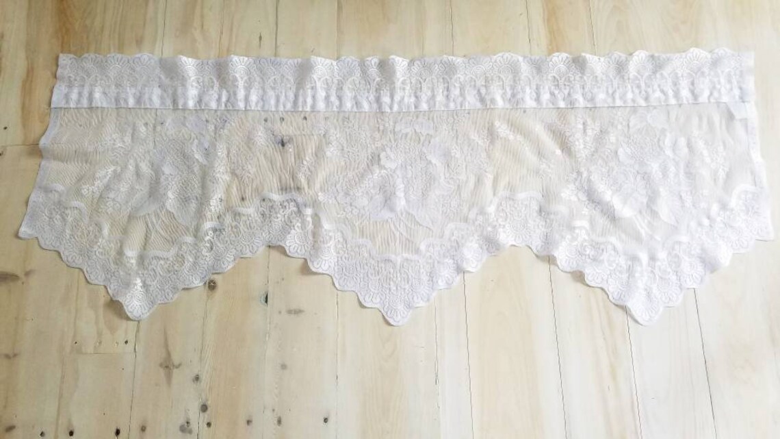 Vintage White Lace Window Curtain. Lace Window Topper Curtain. White ...