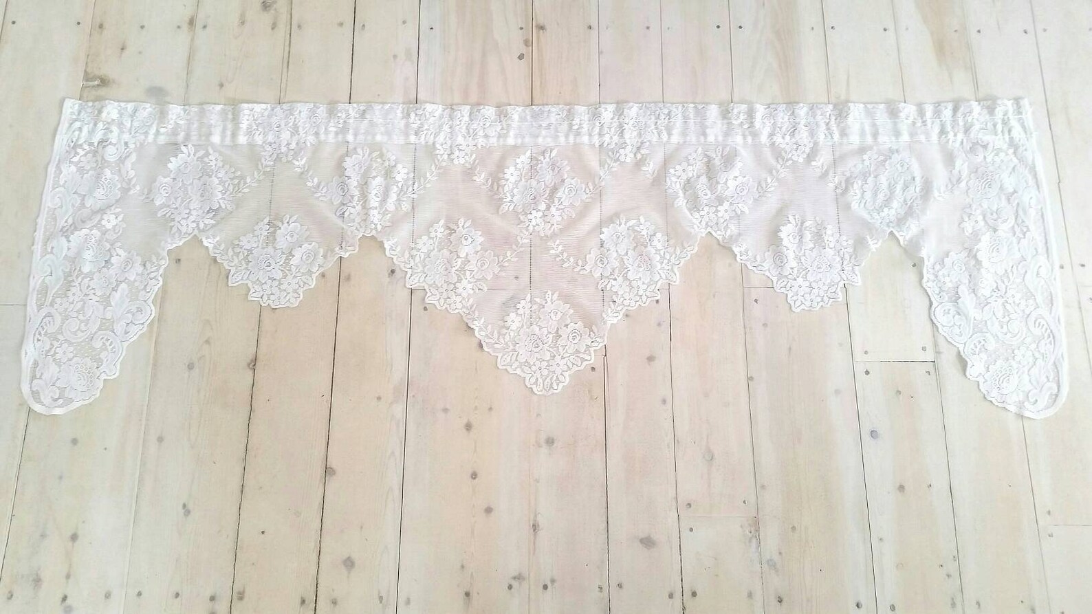 White Lace Window Curtain. Large White Lace Window Topper. Vintage Lace ...