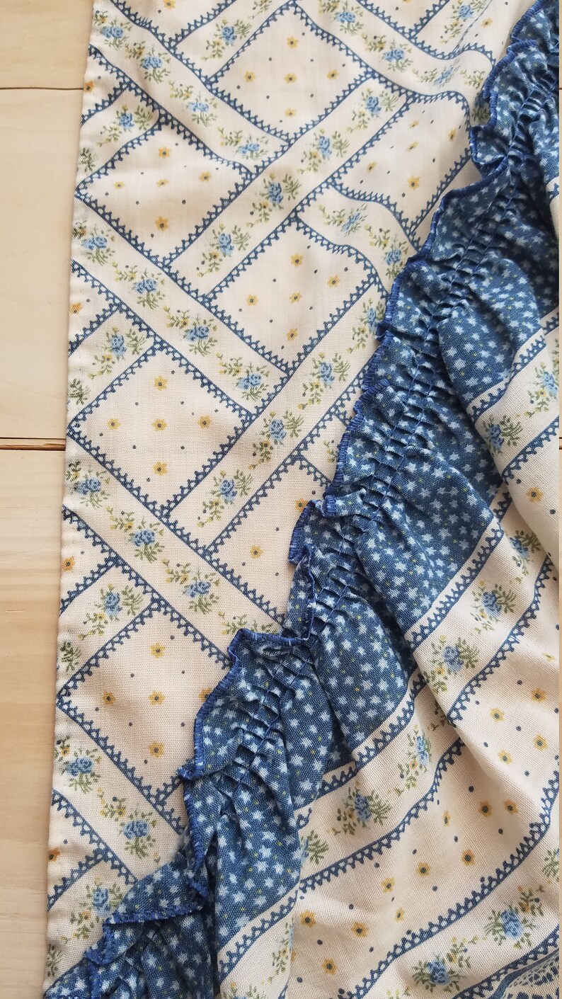 Pair of 1980's Ruffle Edged Window Curtains. Vintage Floral Print ...