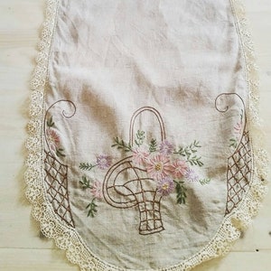 Large Vintage Table Runner. Long Oatmeal Linen Table Runner | Etsy