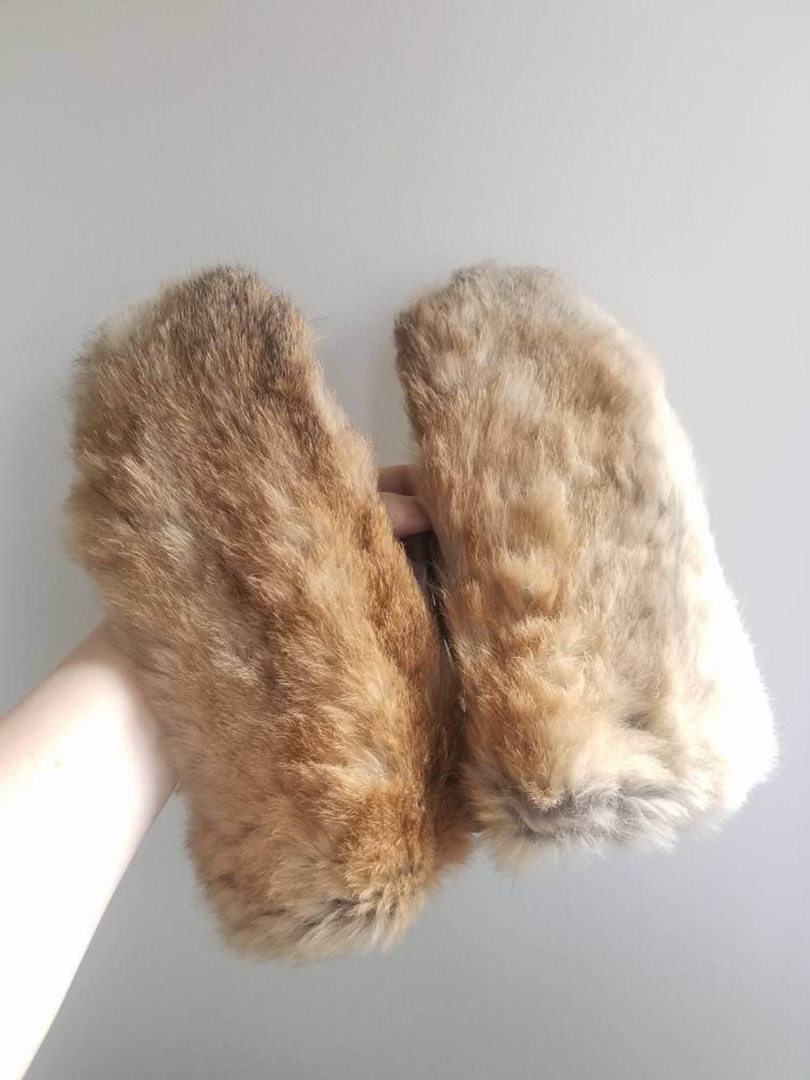 Pair of 1960's Fur Mittens. Vintage Rabbit Fur Mittens. 1960's Lined ...
