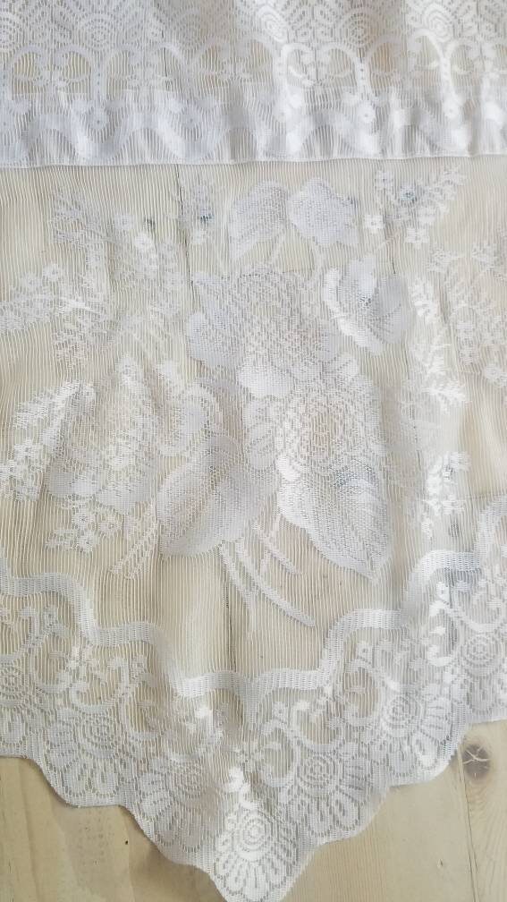 Vintage White Lace Window Curtain. Lace Window Topper Curtain. White ...
