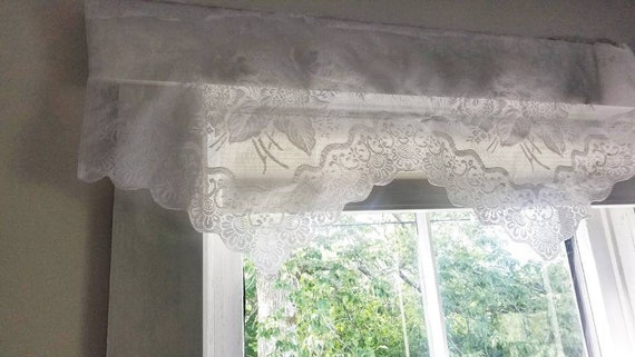 Vintage White Lace Window Curtain. Lace Window Topper Curtain. | Etsy