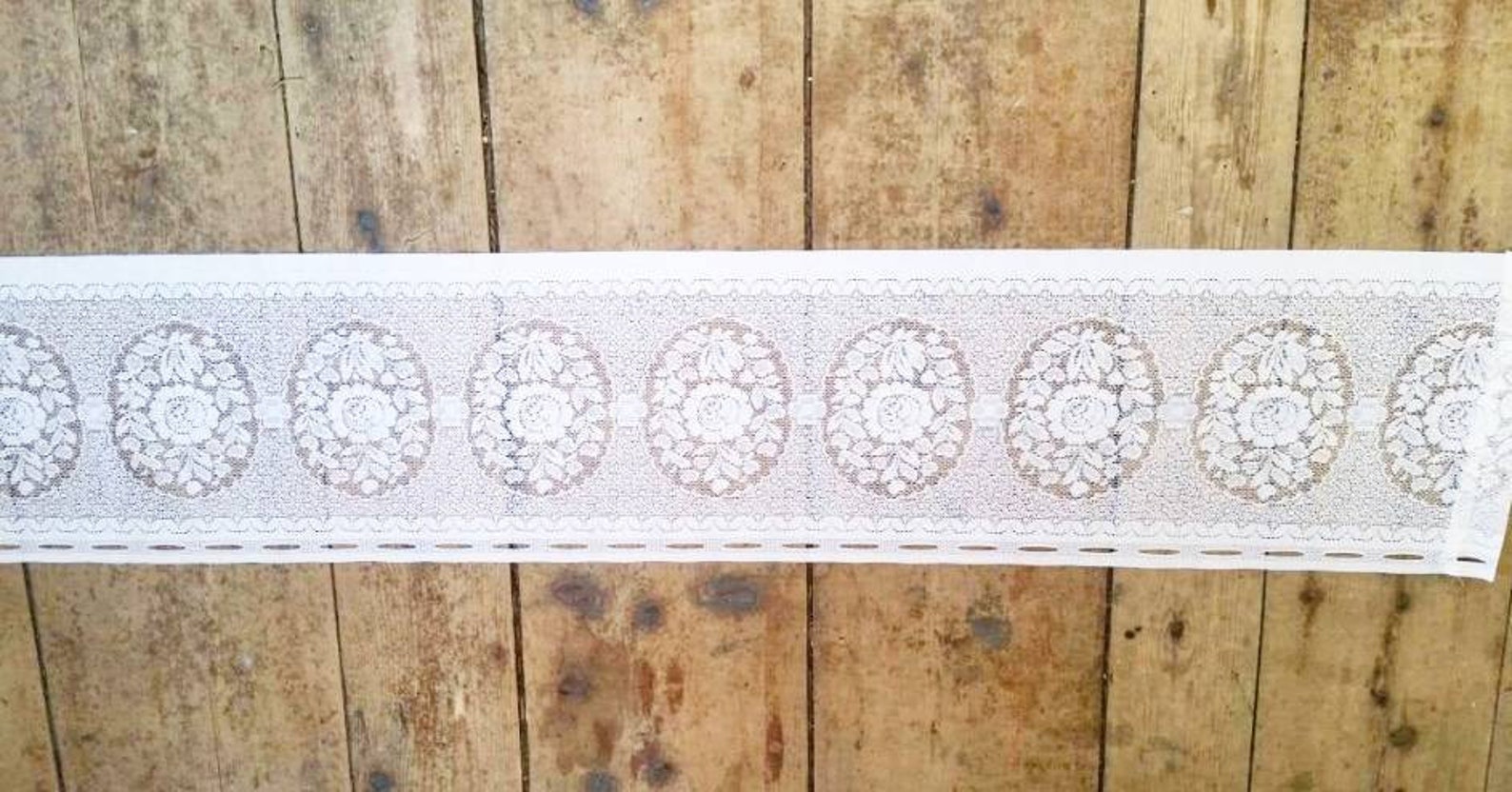 White Lace Floral Window Topper Curtain. Vintage Lace Curtain. 58 X 12 ...