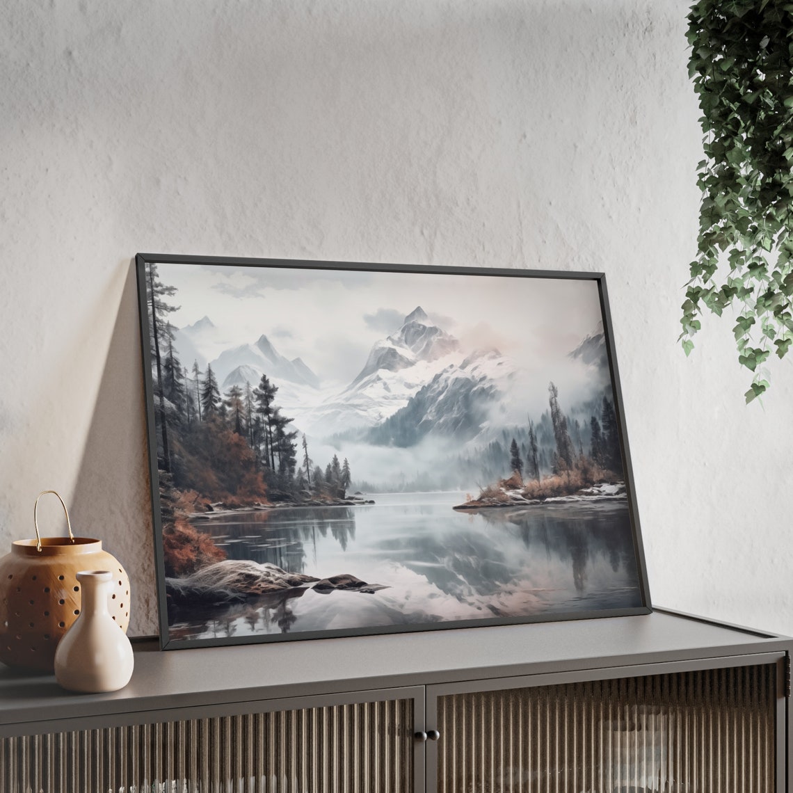 Alpine Landscape Art Stunning Mountain Views Print in Frame, Watercolor ...