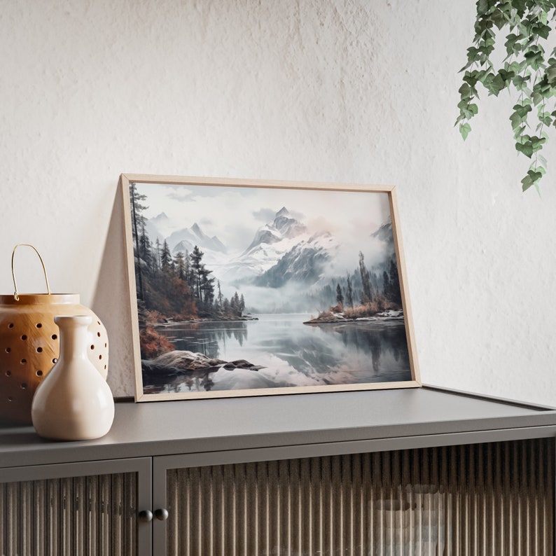 Alpine Landscape Art Stunning Mountain Views Print in Frame, Watercolor ...