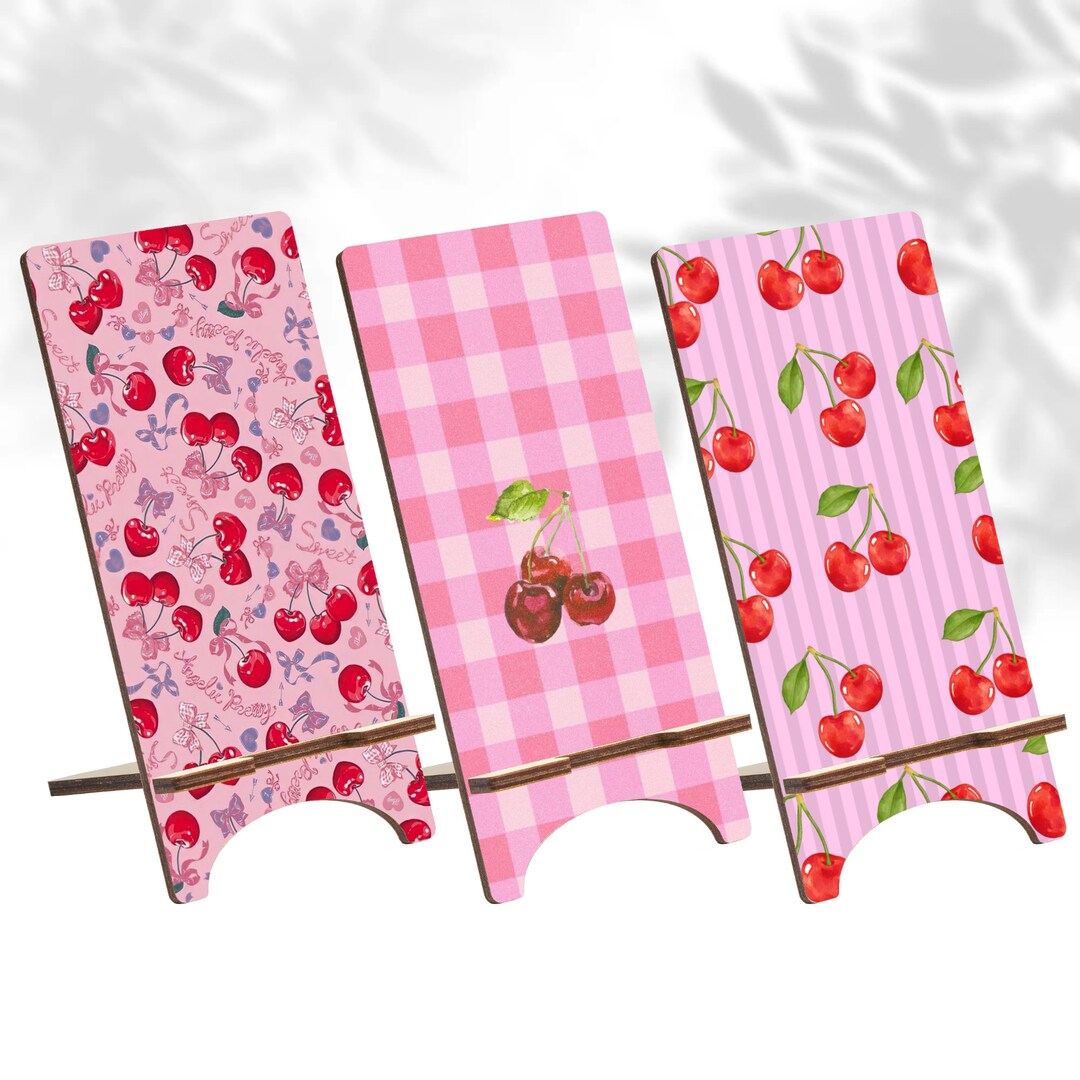 Aesthetic Pink Wood Phone Stand, Vintage Cherries Holder, Gift, Docking ...