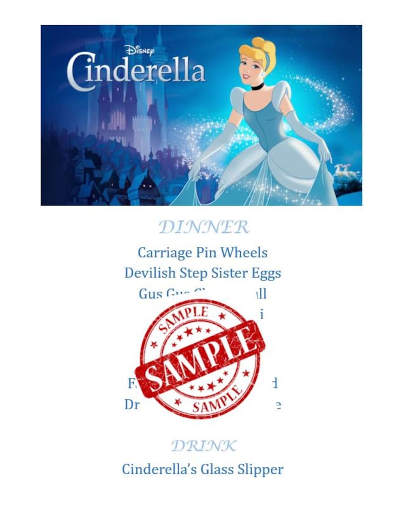 Cinderella Dinner and a Movie Menu Guide - Etsy
