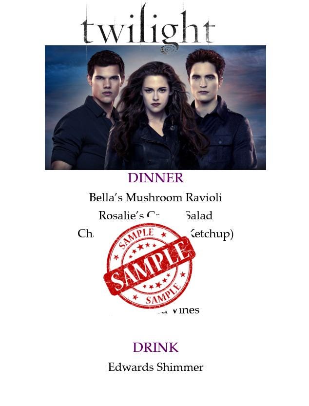 Twilight Dinner and a Movie Menu Guide - Etsy