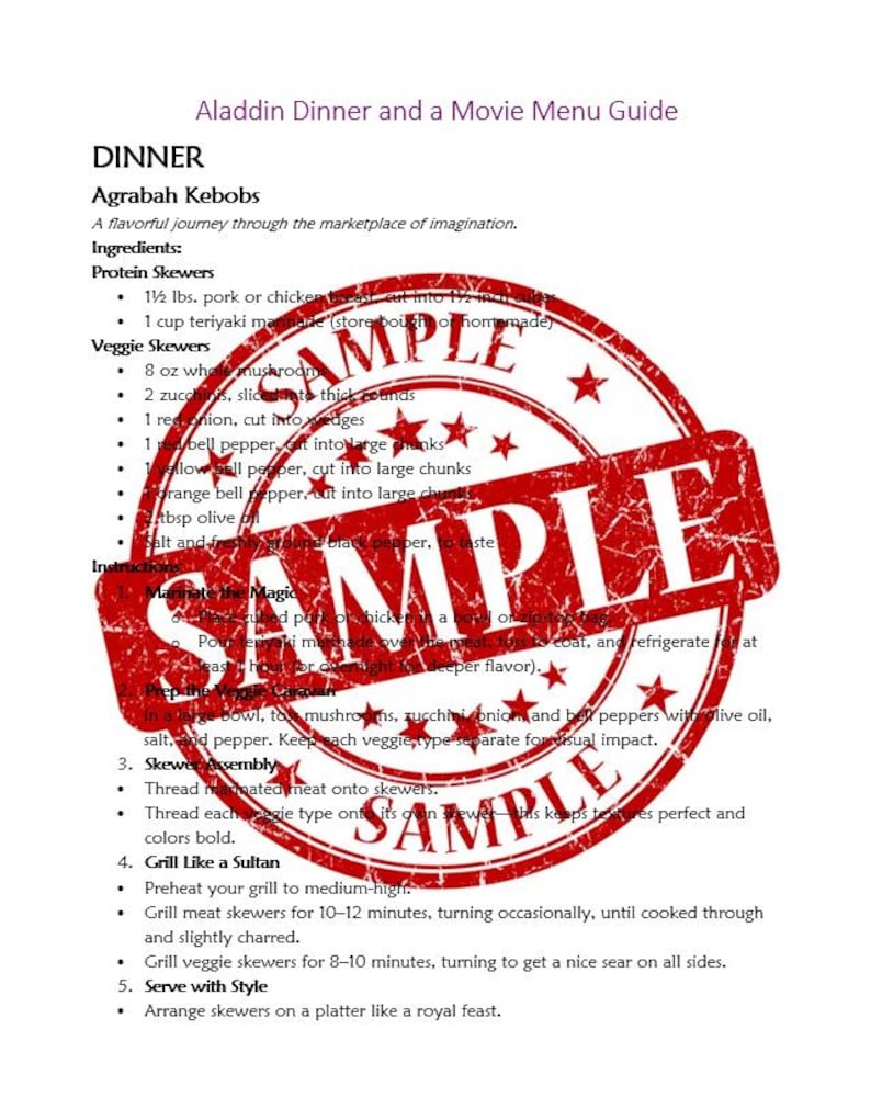 Aladdin Dinner and a Movie Menu Guide - Etsy
