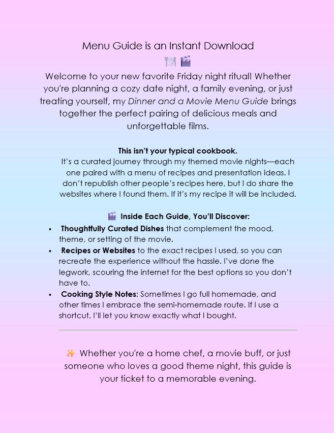 Cinderella Dinner and a Movie Menu Guide - Etsy
