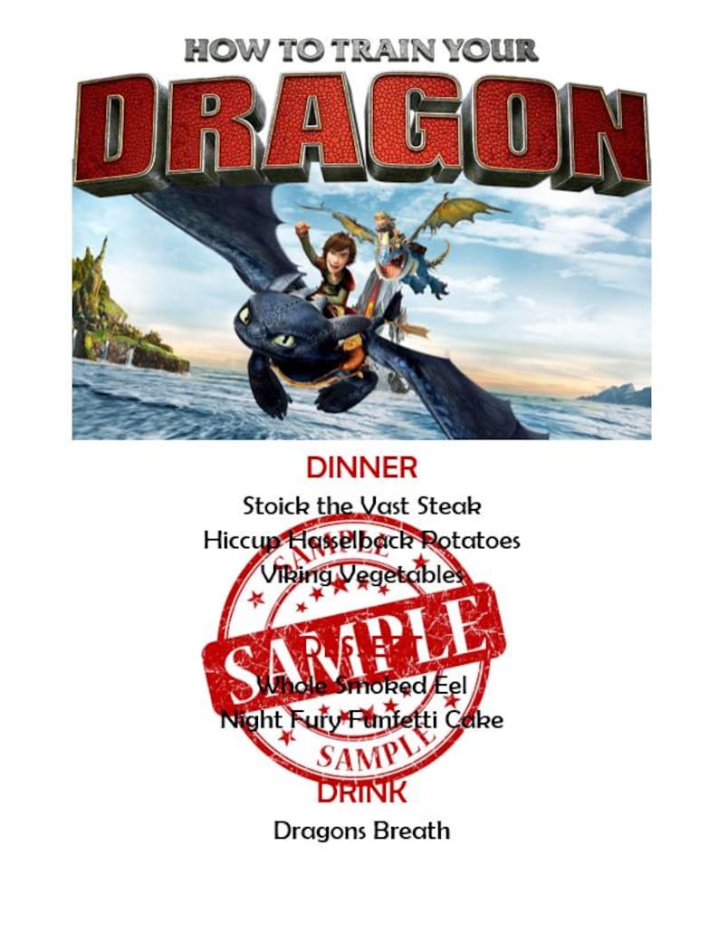 How to Train Your Dragon Dinner and a Movie Menu Guide - Etsy