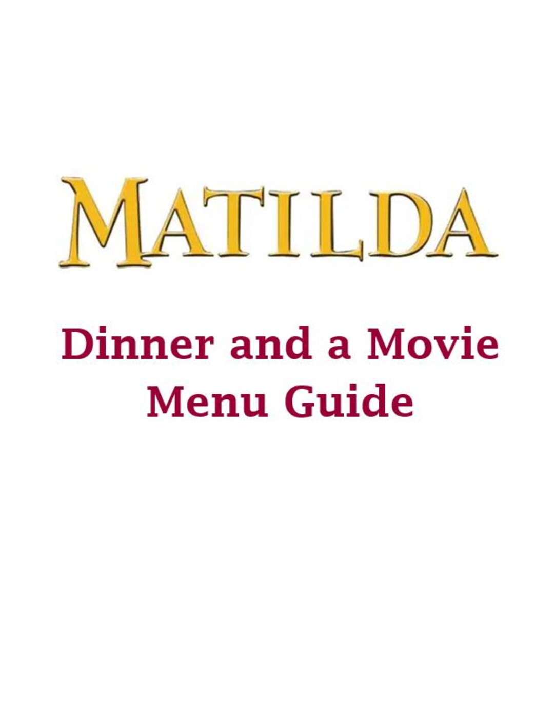 Matilda Dinner and a Movie Menu Guide - Etsy