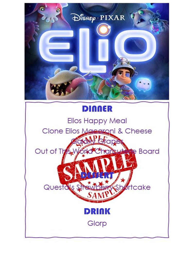 Elio Dinner and a Movie Menu Guide - Etsy