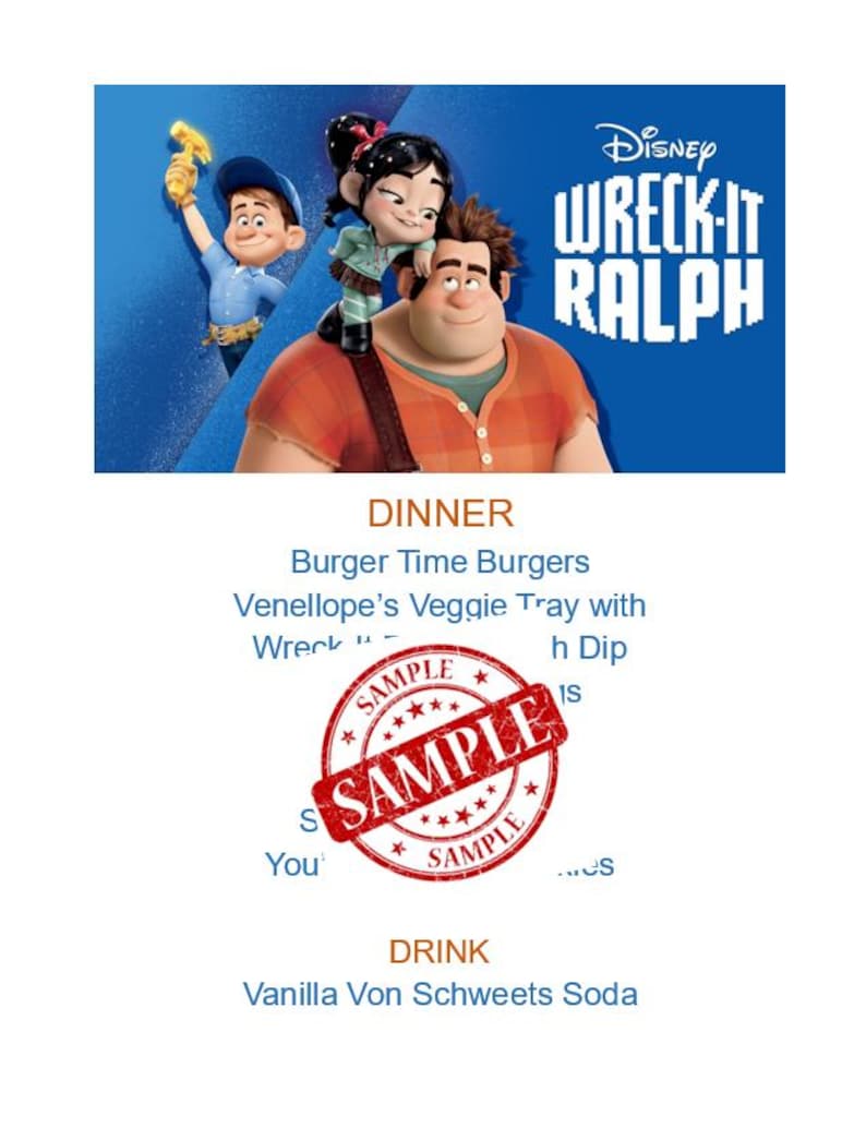 Wreck-it Ralph Dinner and a Movie Menu Guide - Etsy