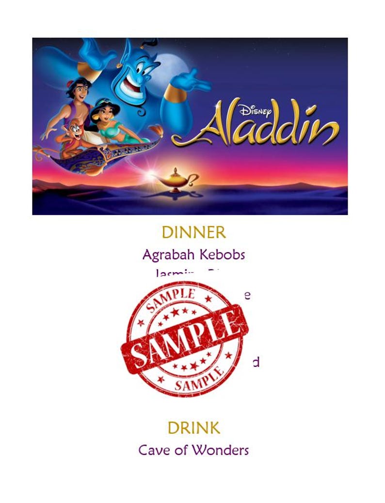 Aladdin Dinner and a Movie Menu Guide - Etsy