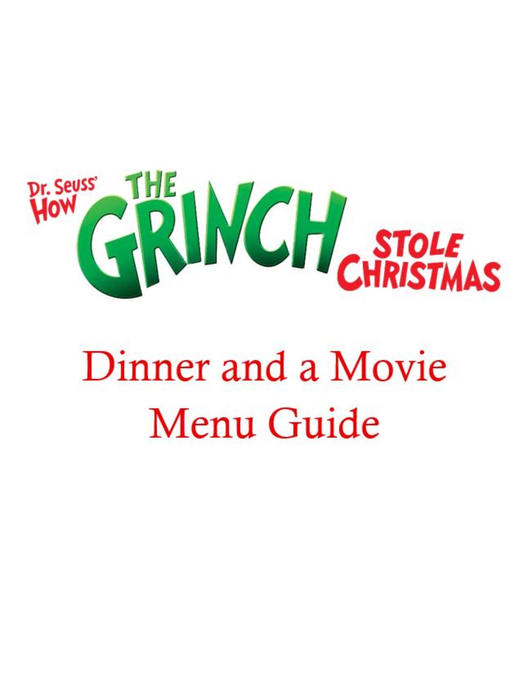 How the Grinch Stole Christmas Dinner and a Movie Menu Guide - Etsy