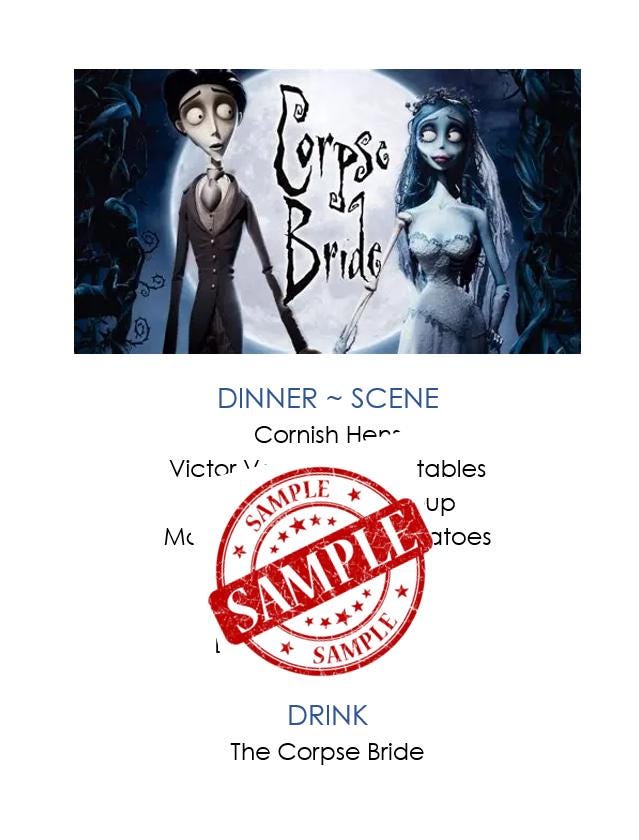 Corpse Bride Dinner and a Movie Menu Guide - Etsy