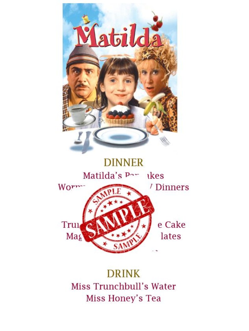 Matilda Dinner and a Movie Menu Guide - Etsy