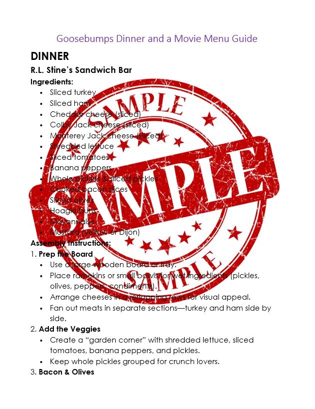 Goosebumps Dinner and a Movie Menu Guide - Etsy