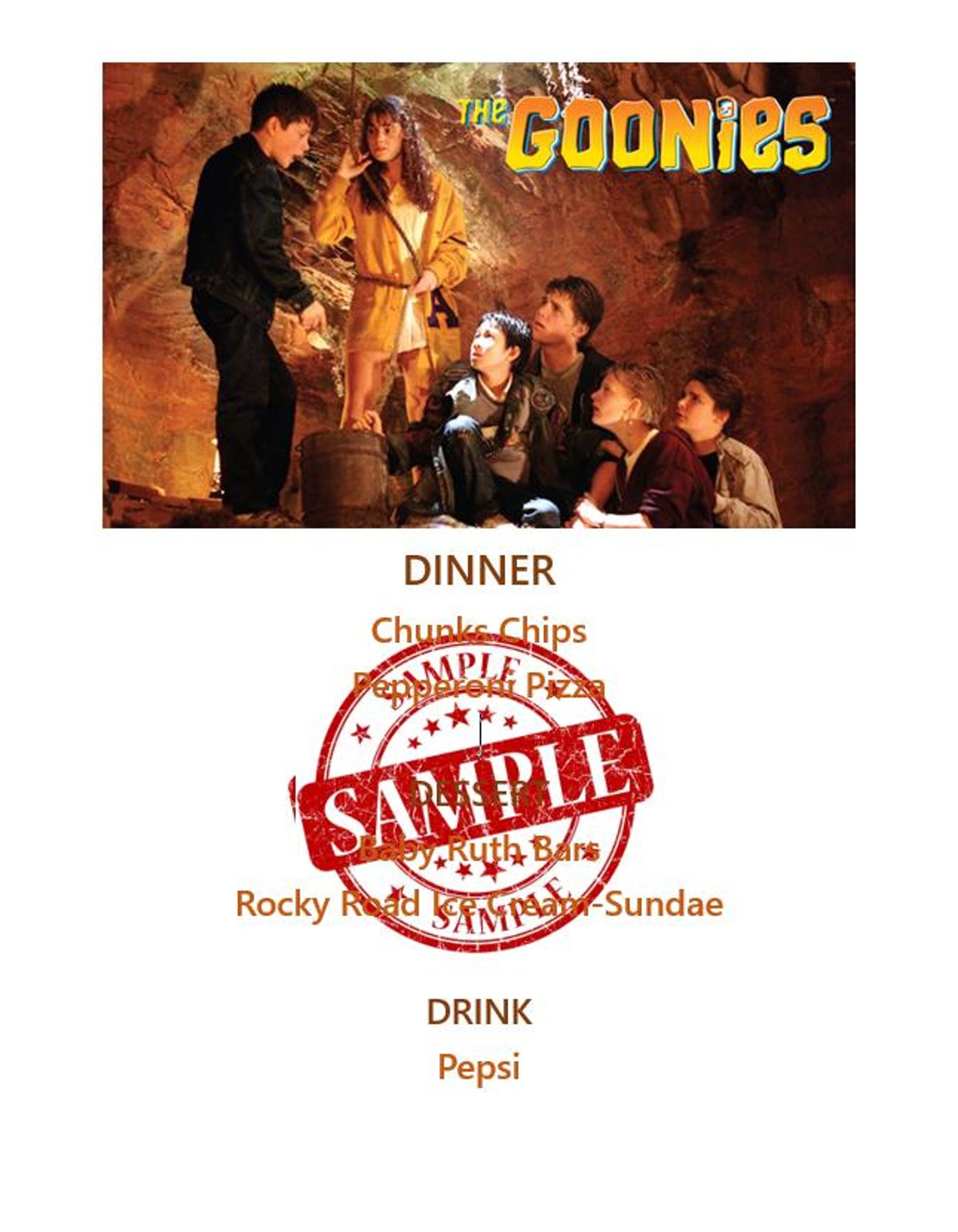 The Goonies Dinner and a Movie Menu Guide - Etsy