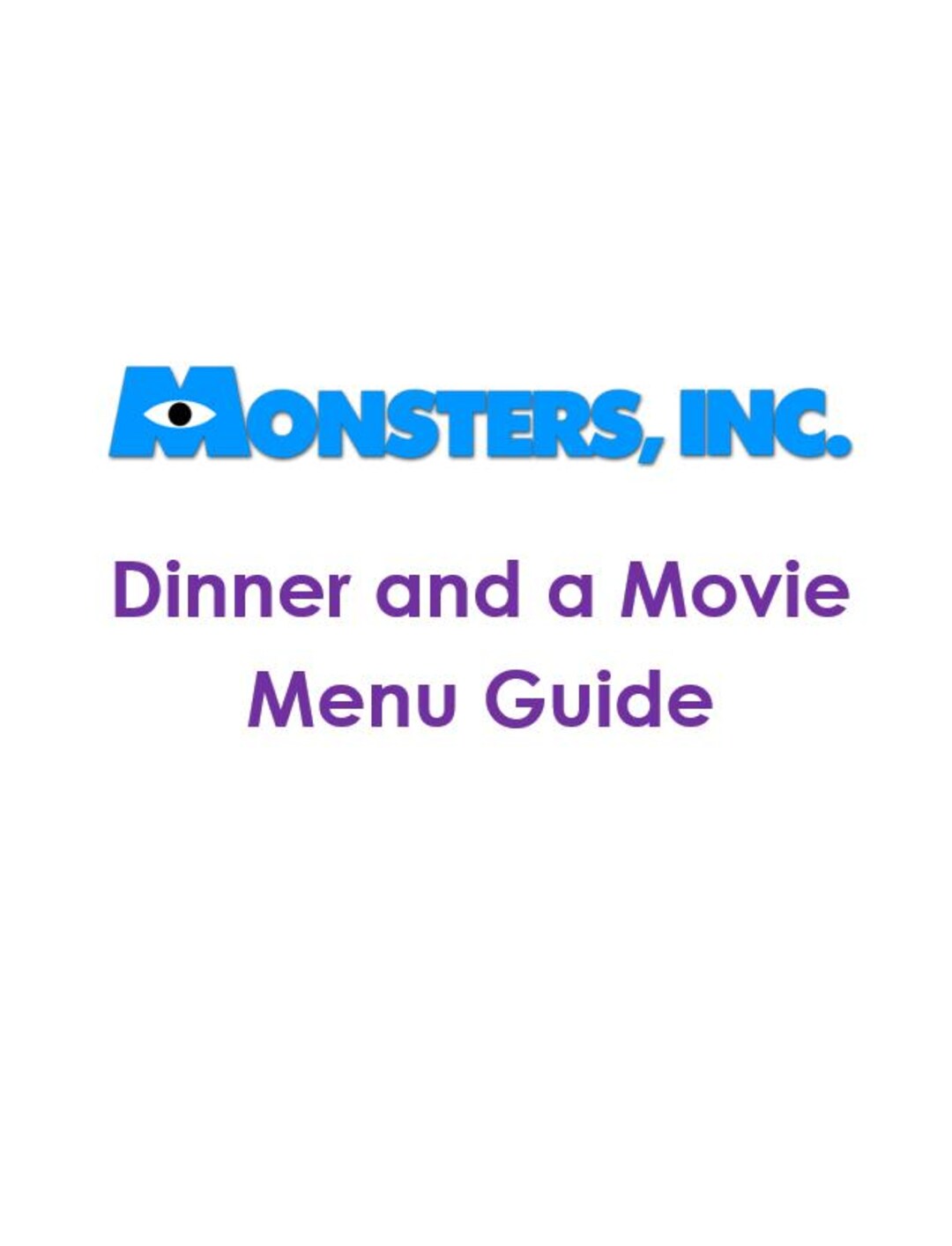Monsters, Inc. Dinner and a Movie Menu Guide - Etsy