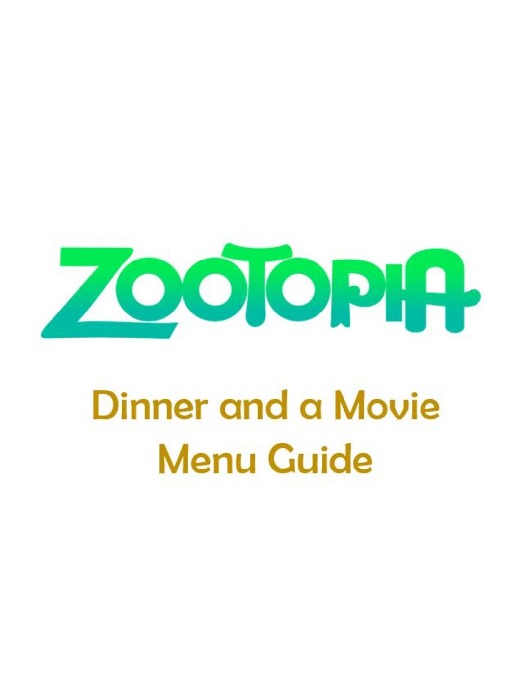 Zootopia Dinner and a Movie Menu Guide - Etsy