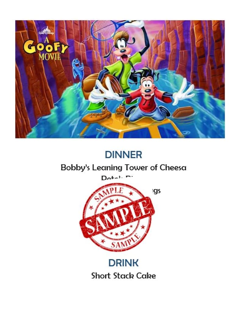 A Goofy Movie Dinner and a Movie Menu - Etsy