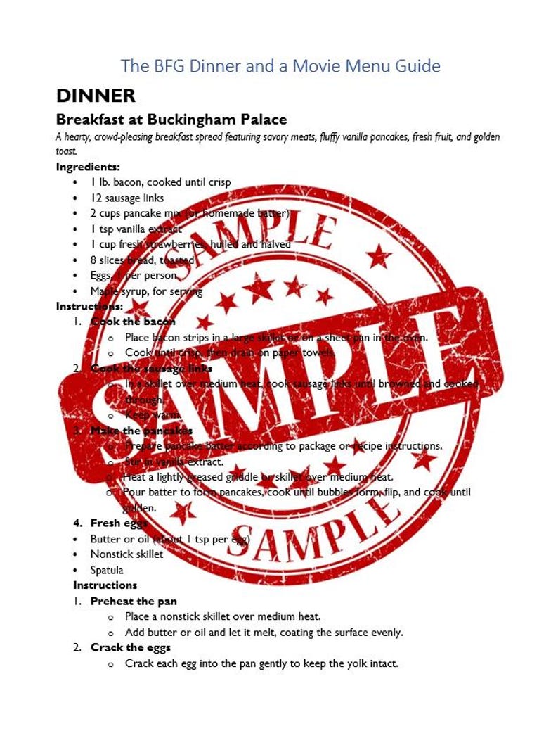 The BFG Dinner and a Movie Menu Guide - Etsy