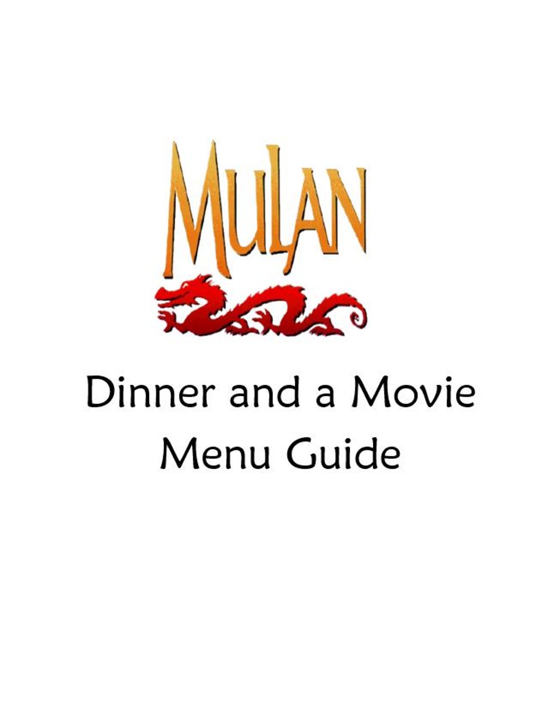Mulan Dinner and a Movie Menu Guide - Etsy