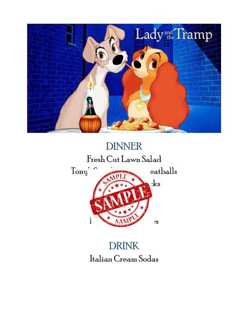 Lady and the Tramp Dinner and a Movie Menu - Etsy