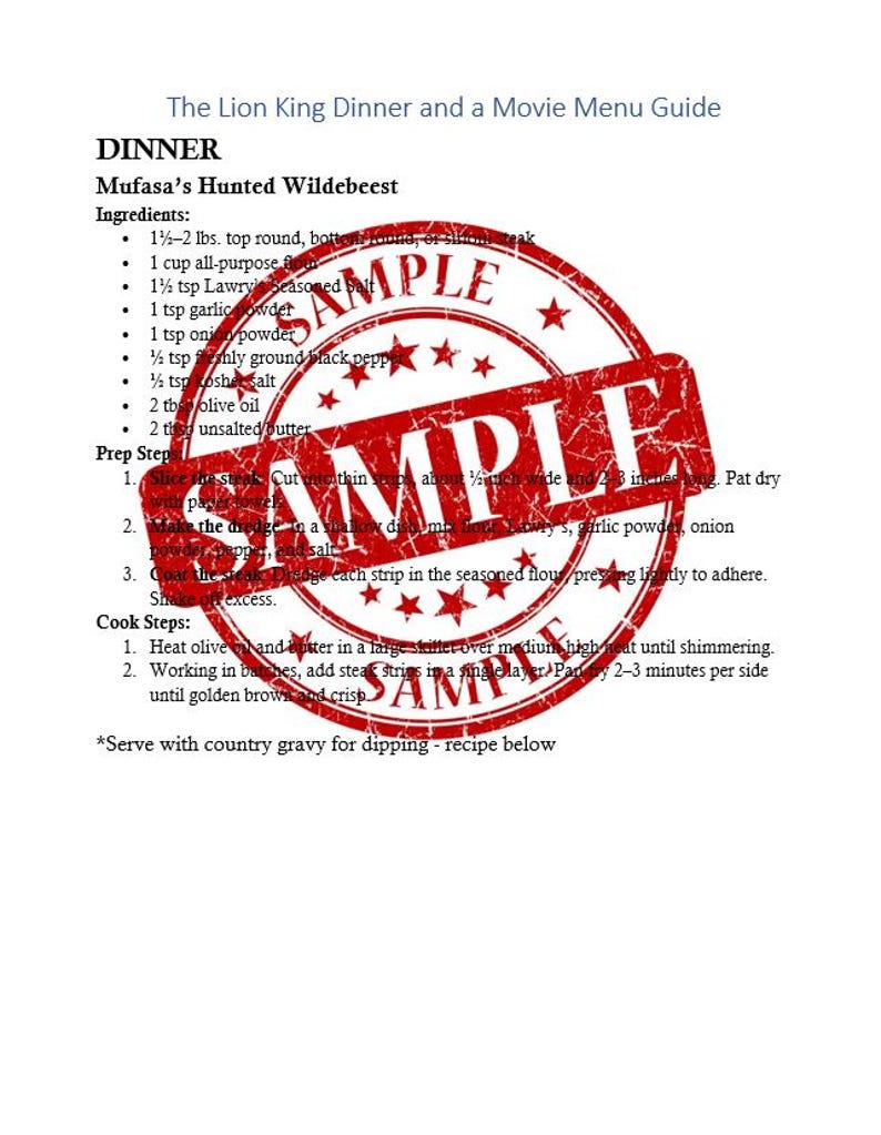 The Lion Kind Dinner and a Movie Menu Guide - Etsy