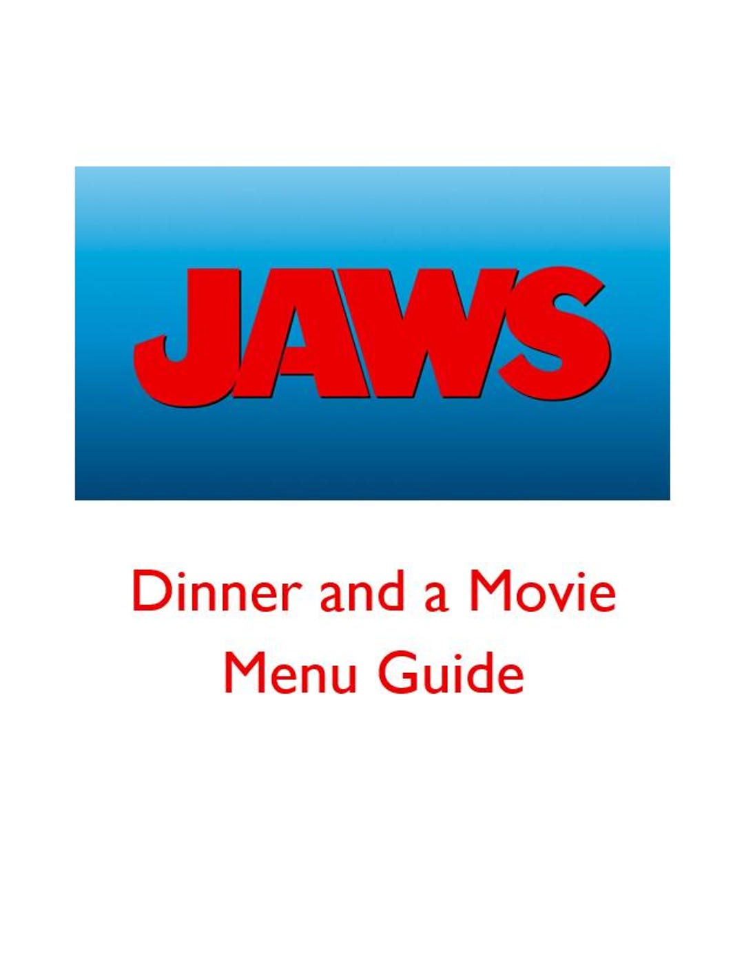 JAWS Dinner and a Movie Menu Guide - Etsy