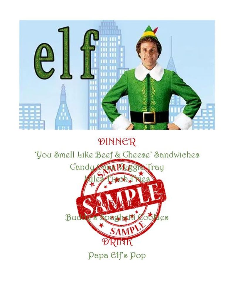 Elf Dinner and a Movie Menu Guide - Etsy