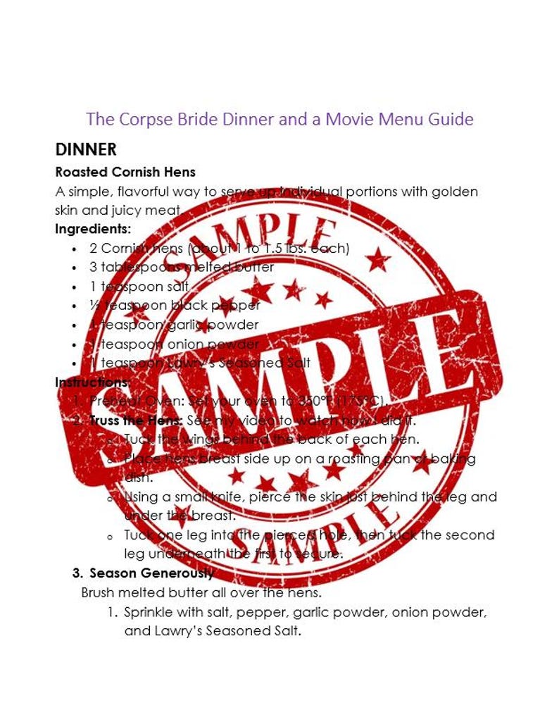 Corpse Bride Dinner and a Movie Menu Guide - Etsy